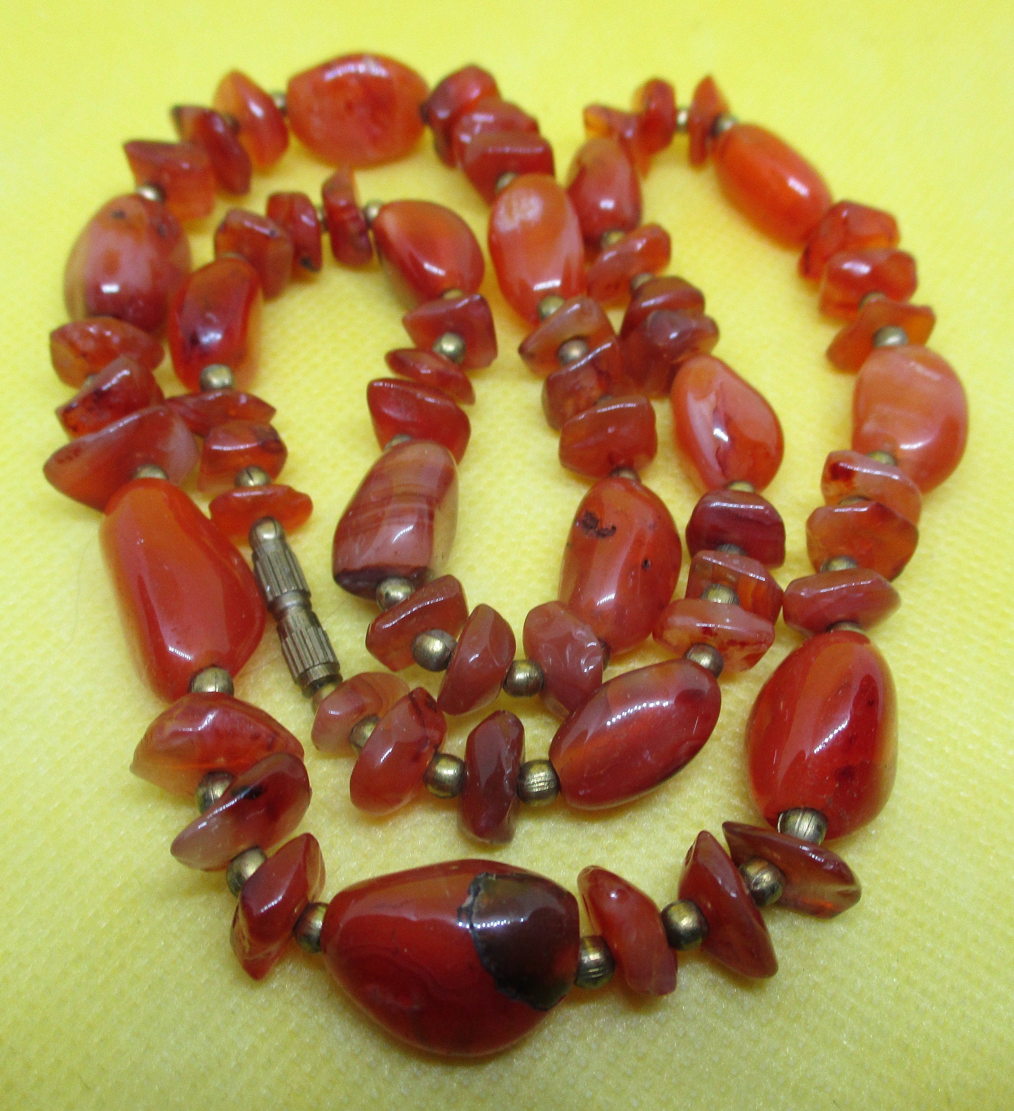 CARNELIAN BRASS Beaded Necklace Carnelian Necklace Brass | Etsy