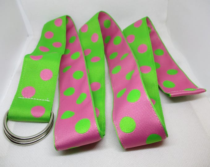 REVERSIBLE Fabric Belt Silver Tone Metal D-ring Closure Polka Dot Belt ...