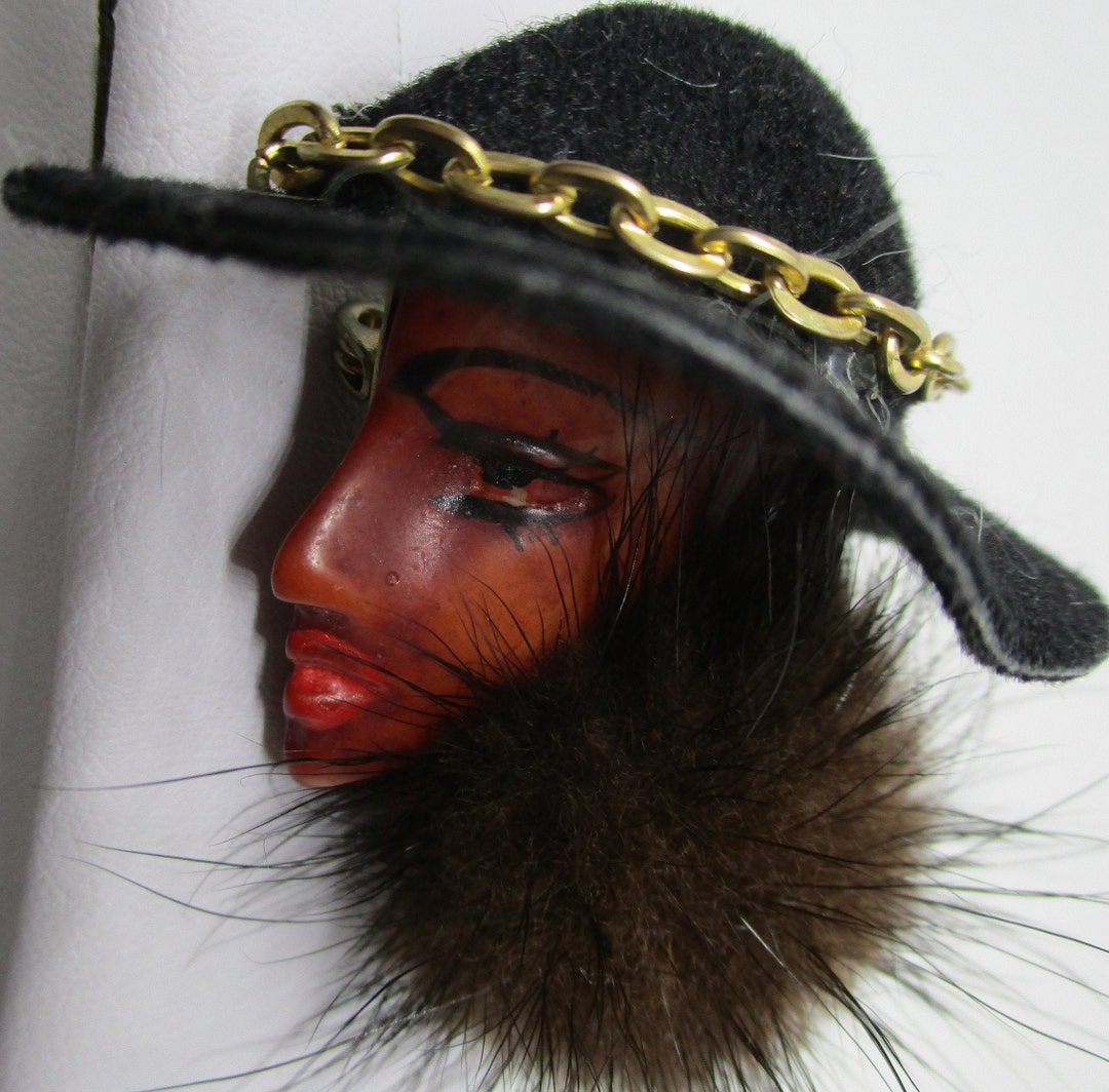 1970s Handcrafted Mink Collar Brooch: Lucite Face, Gold Tone Chain - Etsy