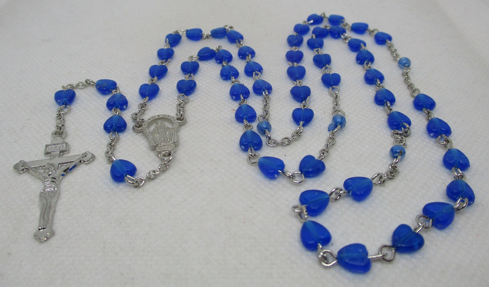 Blue Heart Silver Rosary Royal Blue Clear Lucite Hearts Beaded - Etsy