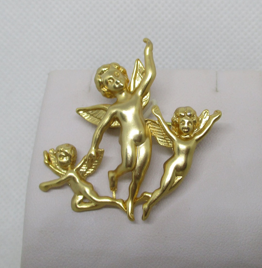 Vintage Gold Tone Angels Brooch Angels Brooch Gold Tone Matt Finish ...