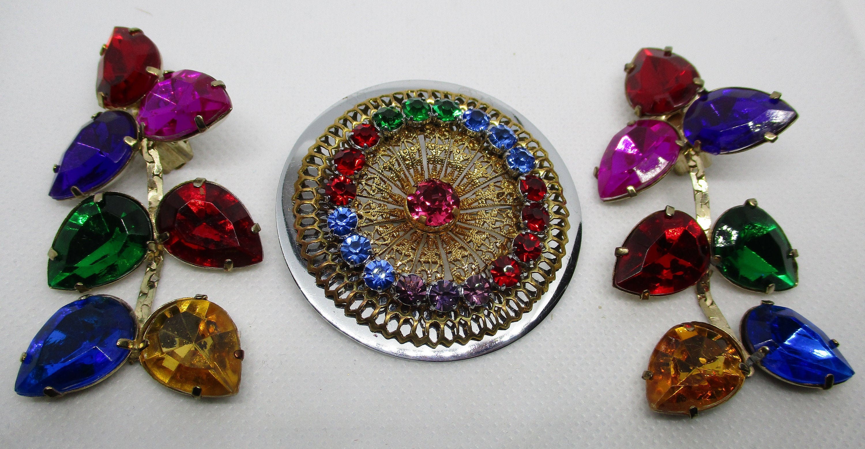 HUGE COLORFUL RHINESTONE Earrings Colorful Rhinestone Brooch | Etsy