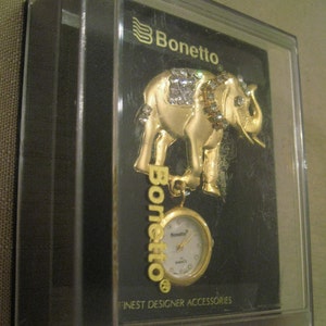BONETTO Watch Gold Tone Metal RHINESTONE Elephant Dangle Watch Mother ...
