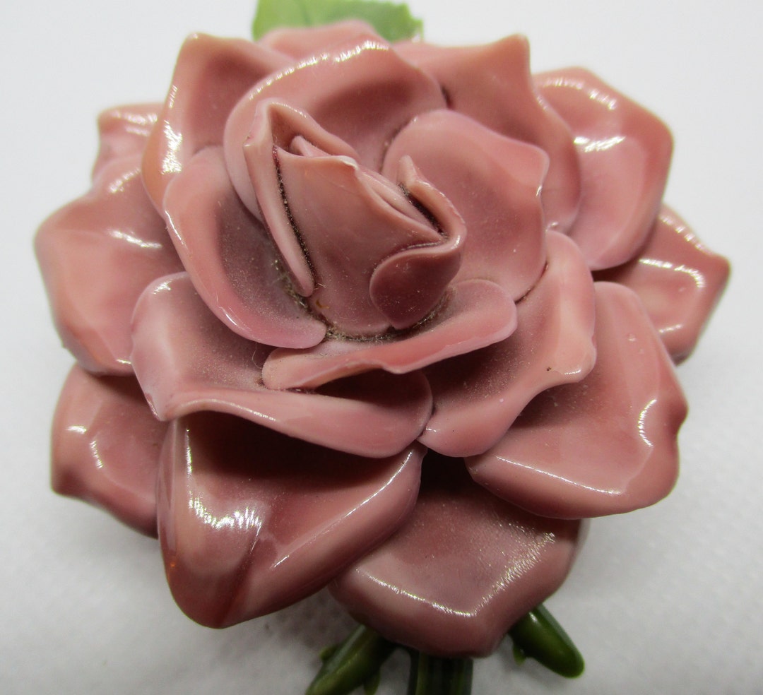 Vintage LARGE LUCITE ROSE Brooch 3 & 3/8 Inches Lucite Rose Colored ...