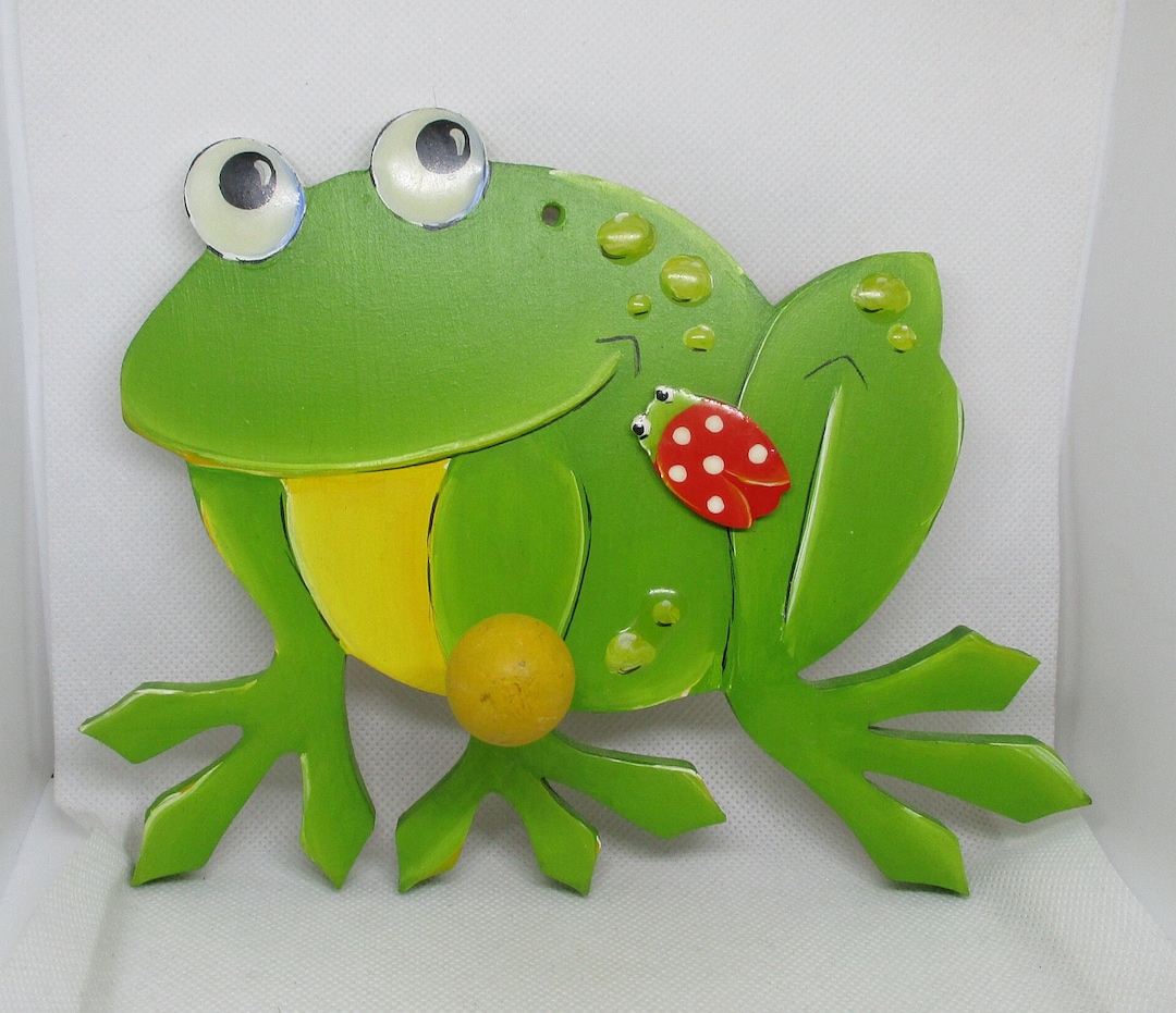 Hand Painted Wood Frog Wall Hanger With Ladybug - Etsy
