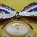 BONETTO Watch Red White Blue SEQUINS Gold Mesh Bow Mother of Pearl ...