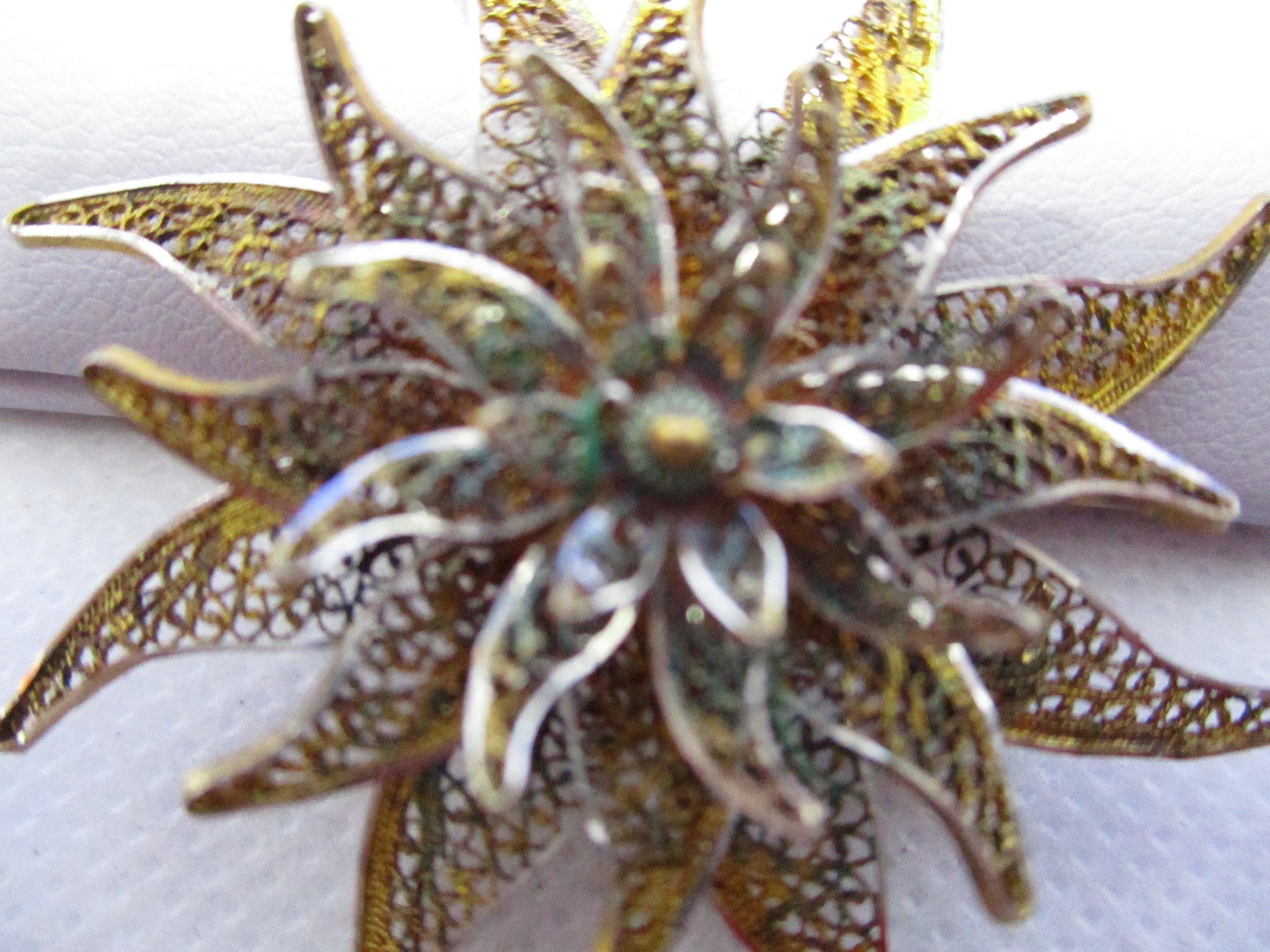 925 STERLING SILVER GOLD Plated Filigree Flower Brooch Open - Etsy