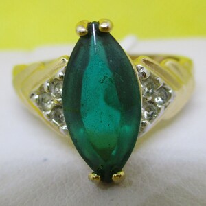 18K GE Marquise Simulated Emerald CZ Ring Size 8 18K GE Rhinestone ...