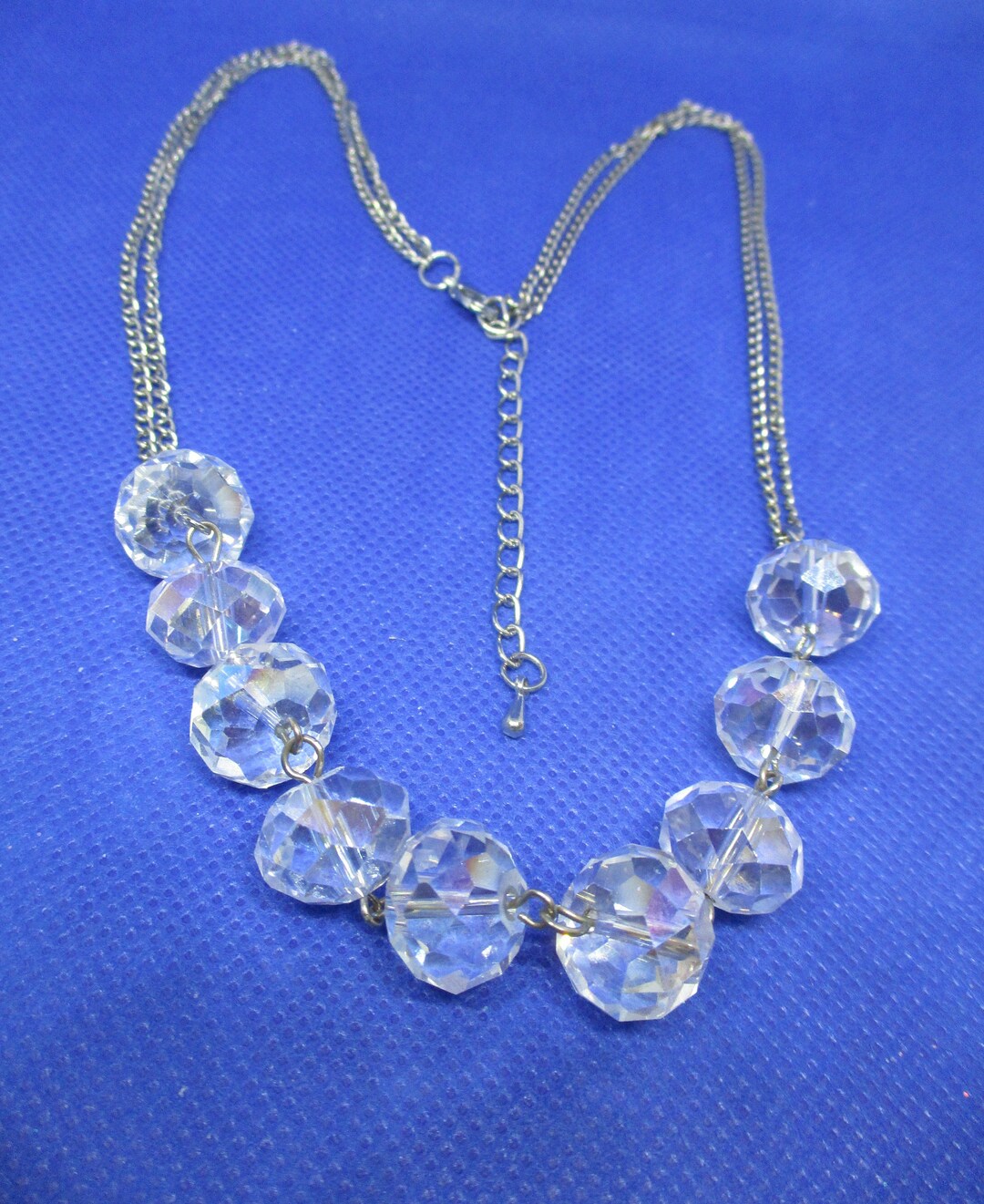 Vintage Faceted Crystal Bead Necklace - Silver Tone Chain - Etsy