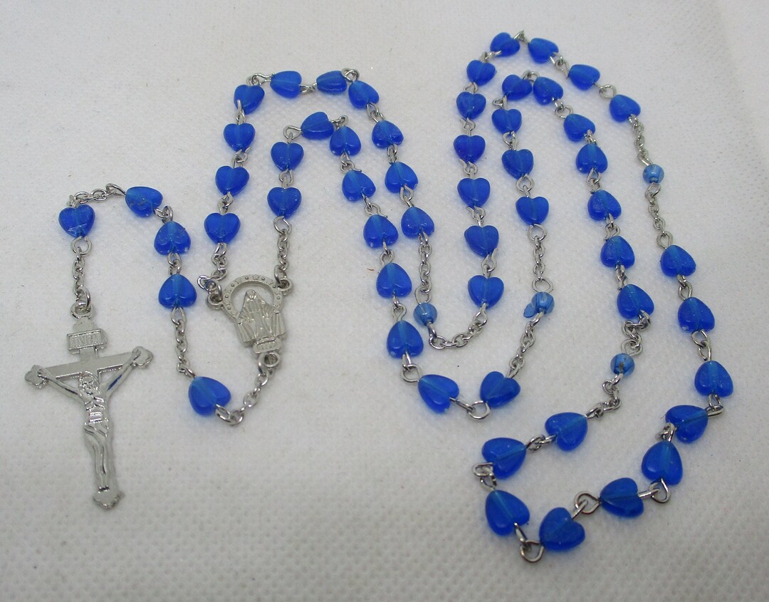 Blue Heart Silver Rosary Royal Blue Clear Lucite Hearts Beaded Rosary ...