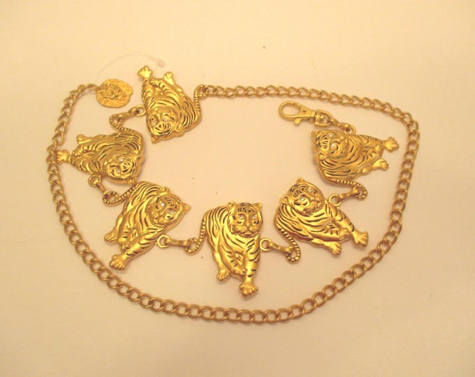 VTG BELT Gold Tone Metal Rhinestone Enamel Tiger Chain Link Belt 3 ...