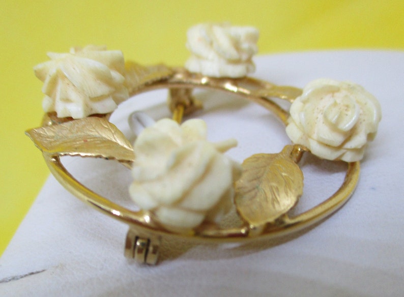C. R. Co. Charles Reis 12k GF Carved Bone Roses Brooch Vintage - Etsy