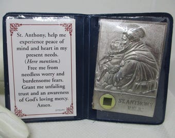 VTG St. Anthony of Padua Pray for Us Pocket Shrine Embossed Silver Tone ...