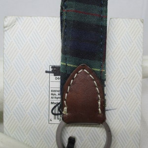 Merona Key Fob Brown Leather Plaid Fabric Silver Tone Metal Keyring on ...