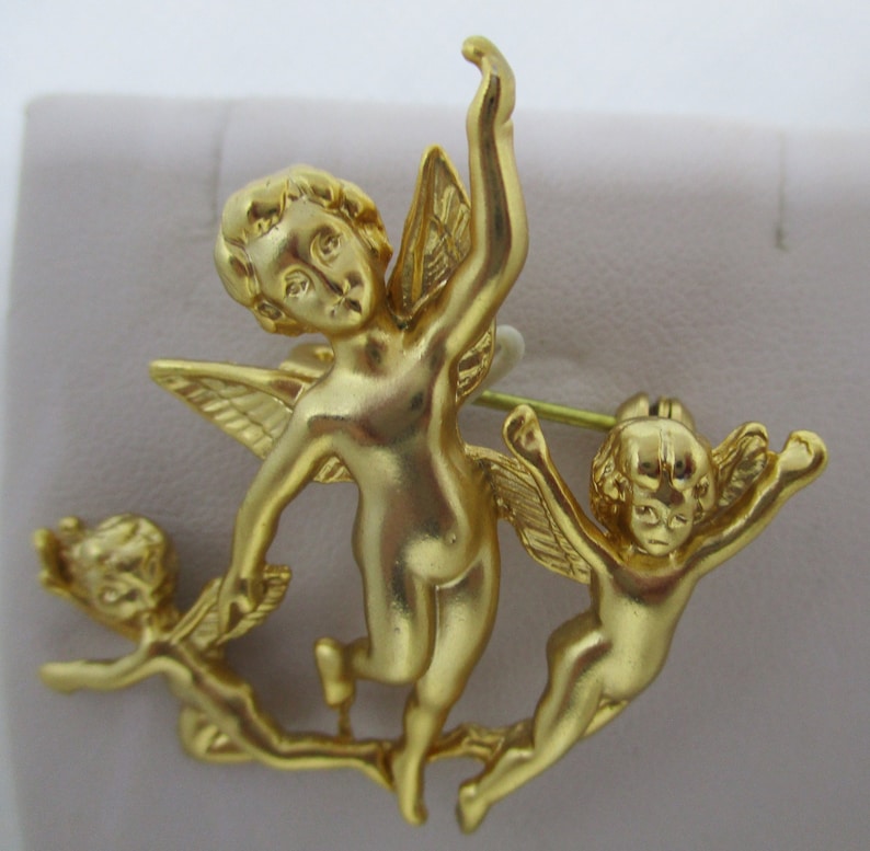 Vintage Gold Tone Angels Brooch Angels Brooch Gold Tone Matt - Etsy