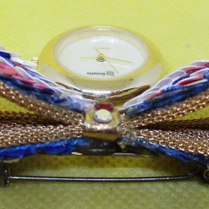 BONETTO Watch Red White Blue SEQUINS Gold Mesh Bow Mother of Pearl ...
