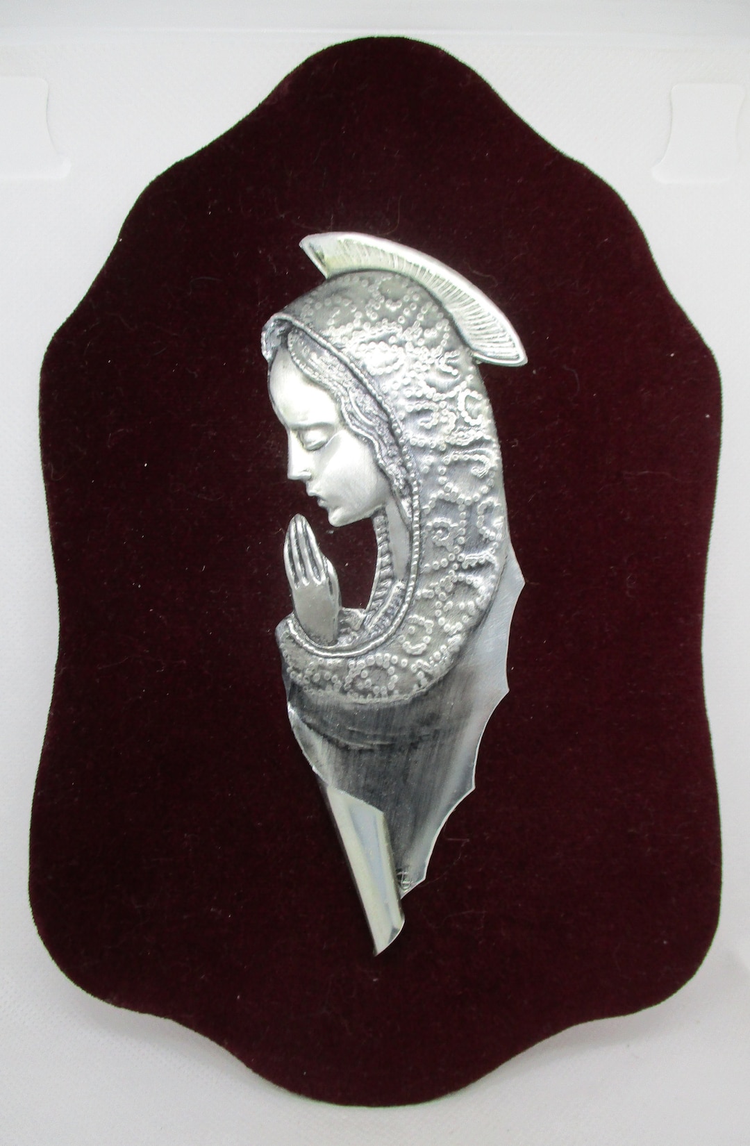 Signed CU Huge 8 3/4" MADONNA MARY Dark Red Velvet 3-dimensional Steel ...