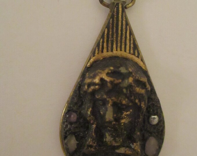 Handmade Jesus Pendant Necklace Resin Copper Stones Jesus Pendant Cord ...