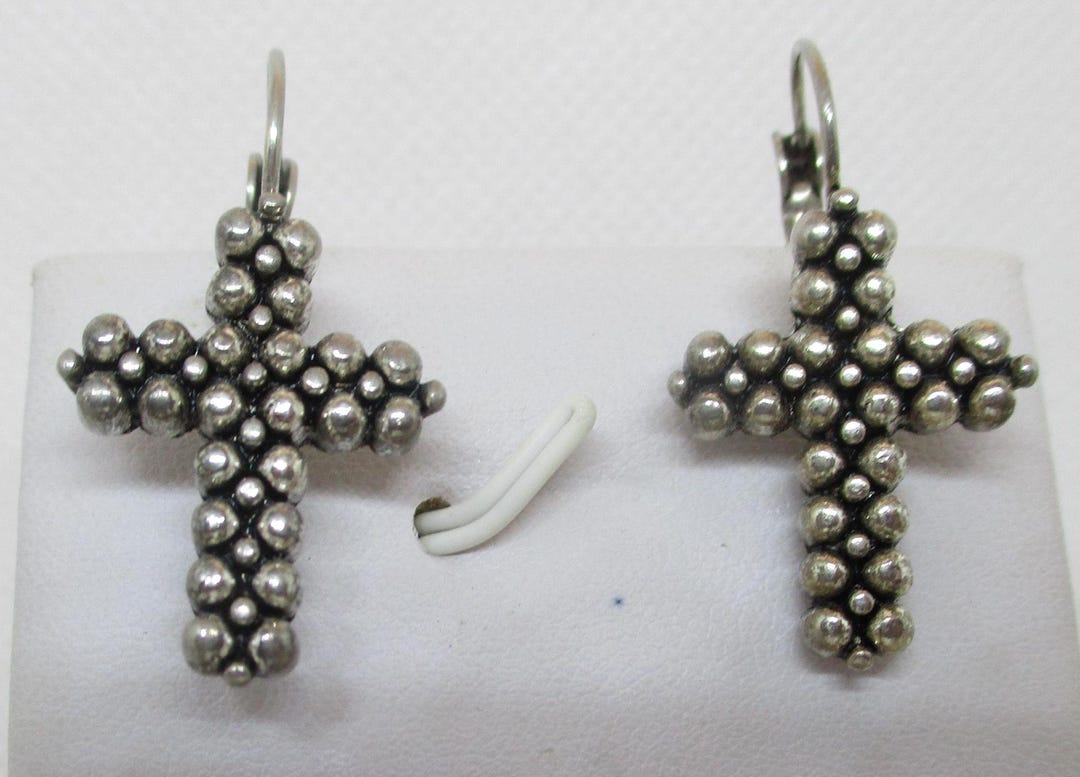 Vintage Cross Earrings Antiqued Pierced Earrings Silver Tone Metal ...
