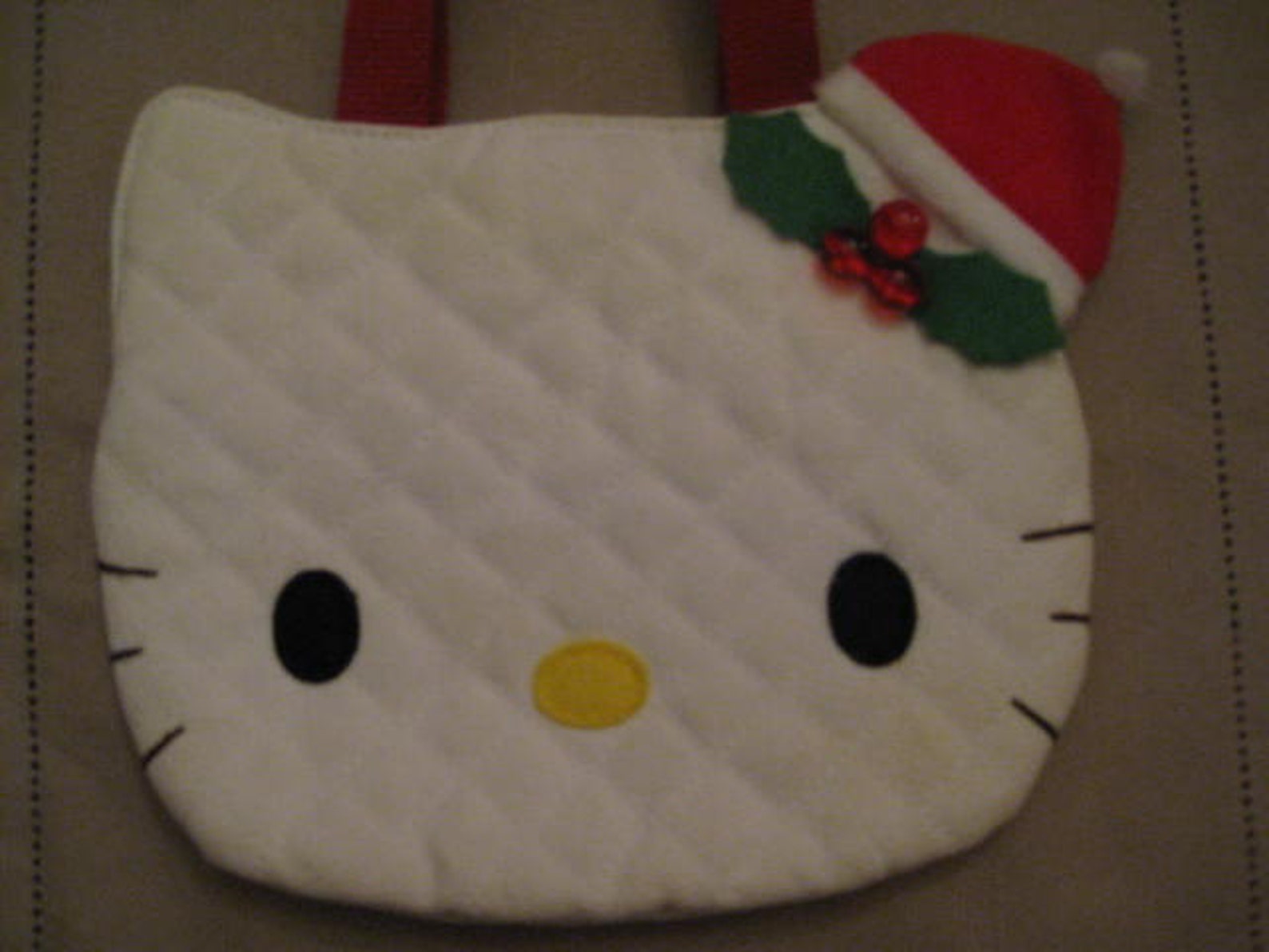 Hello Kitty White Quilted Fabric With Holly Leafs Lucite - Etsy