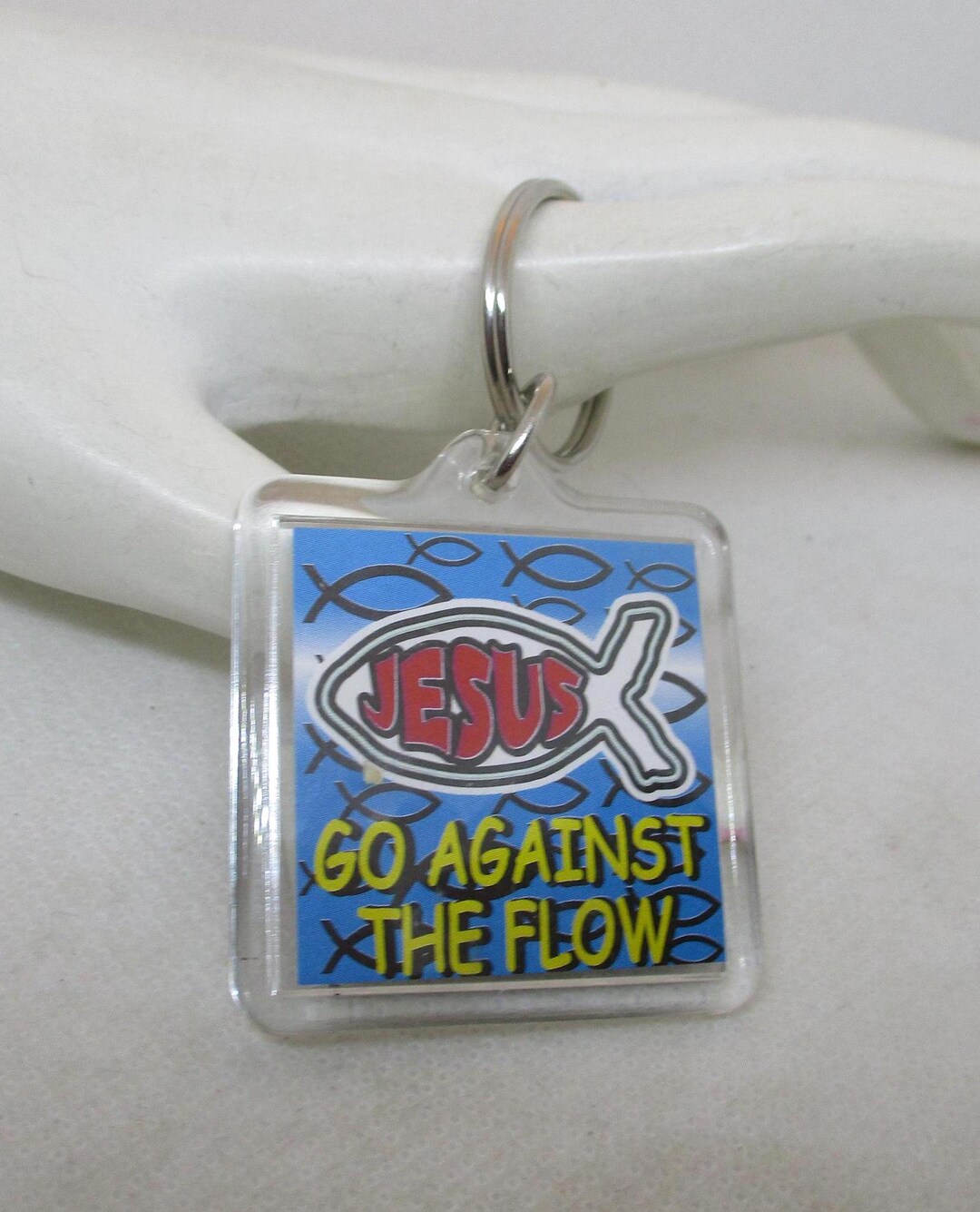JESUS Go AGAINST the FLOW Keychain Double Sided Lucite Religious ...