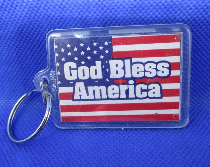 God Bless America American Flag Keychain Double Sided Lucite American