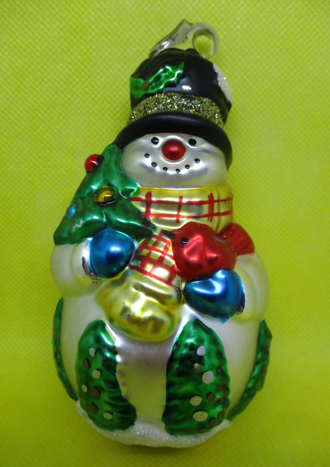 Handblown Large GLASS SNOWMAN Christmas Ornament 3 Dimensional Snowman ...