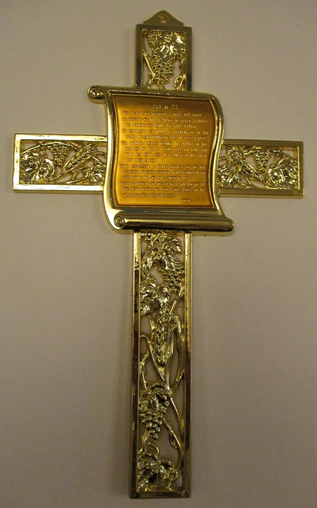 Vintage Gold Tone Pewter Cross: Psalm 23, Grape Leaf Design - Etsy