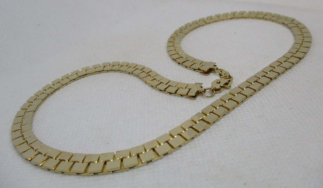 Vintage Reversible Gold Tone Necklace: Rectangular Metal Links, 18 Inch ...