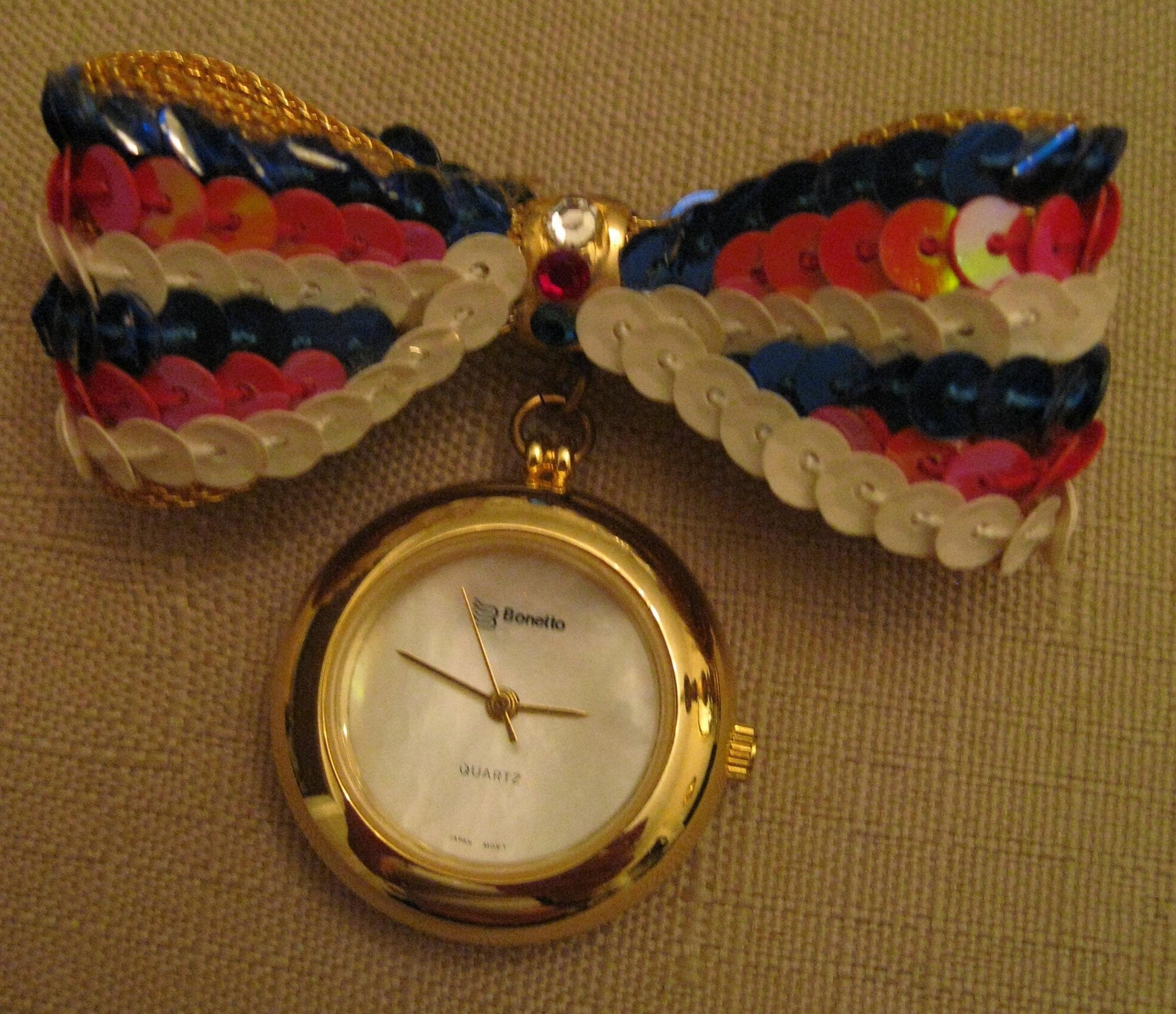 BONETTO Watch Red White Blue SEQUINS Gold Mesh Bow Mother of - Etsy