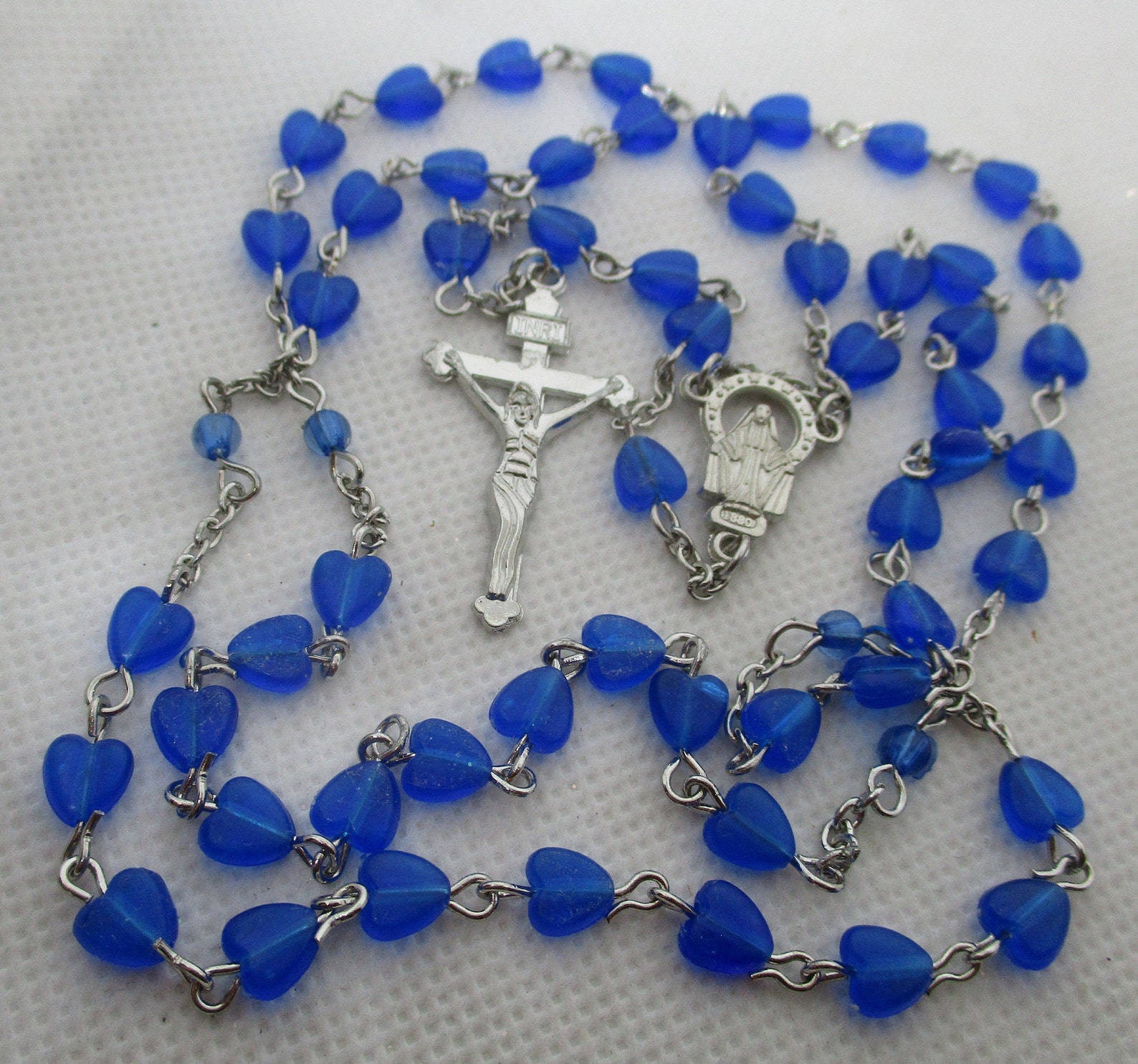 Blue Heart Silver Rosary Royal Blue Clear Lucite Hearts Beaded - Etsy