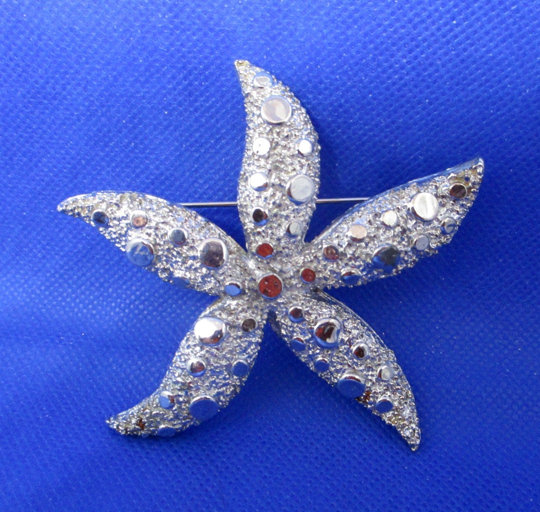 Vintage CORO Starfish Brooch: 3D Silver Tone Beach Jewelry - Etsy