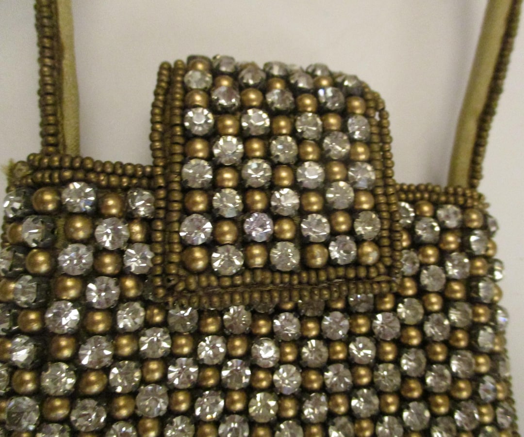 Rhinestone Seed Beaded Wristlet Wallet: Goldtone Accessory - Etsy