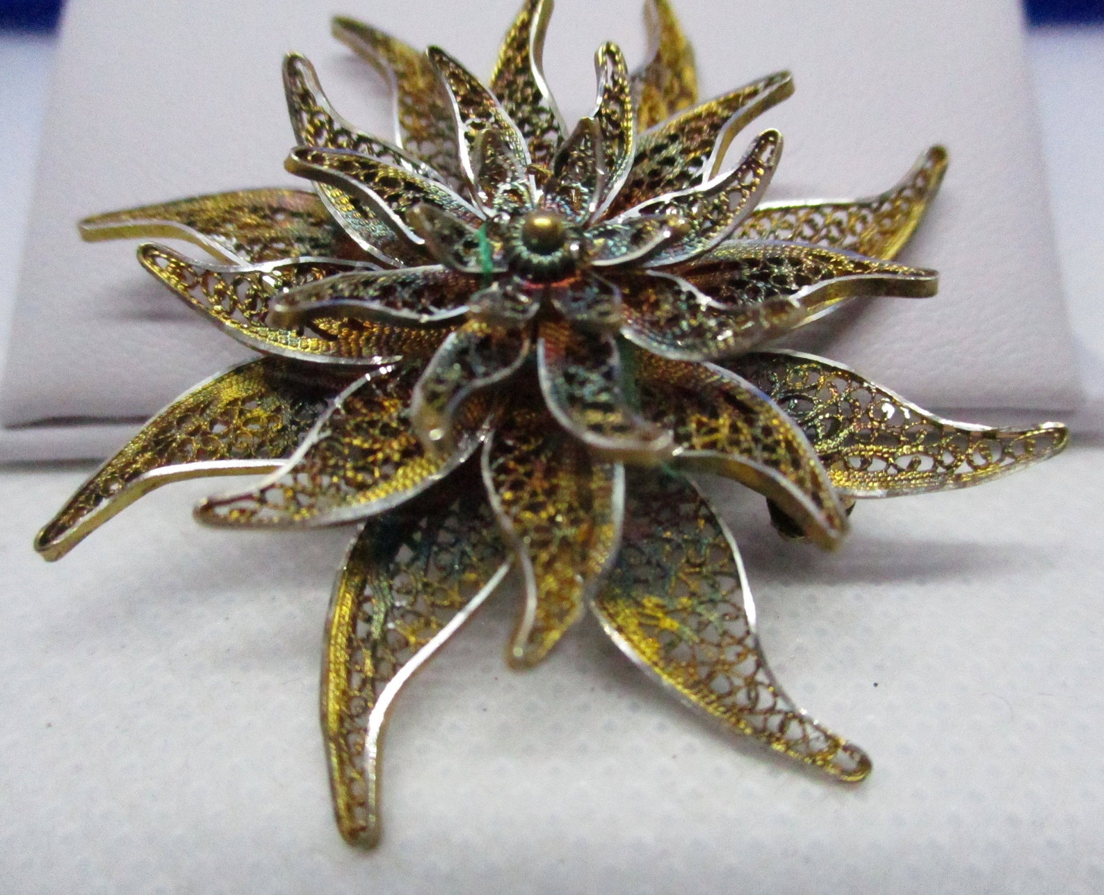 925 STERLING SILVER GOLD Plated Filigree Flower Brooch Open - Etsy