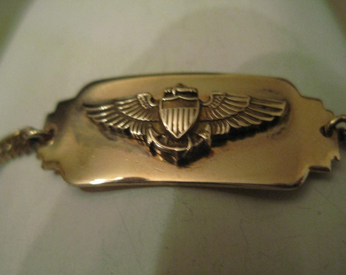 Rare WW II NAVY Pilot Wings 12K Yellow Gold Filled Bracelet With Pilot ...