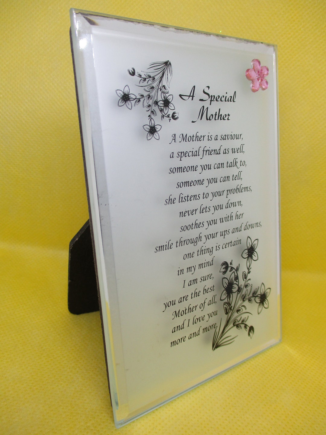 Frosted Glass "a Special Mother" Poem Plaque With Rhinestone Flower - Etsy