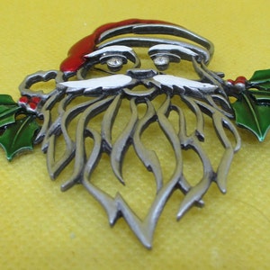 JJ Santa Clause Face Brooch JJ Christmas Brooch JJ Enamel Pewter Santa ...