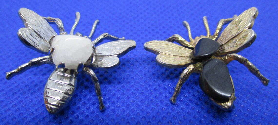 Bees With Stones Brooch Silver Tone White Stone Bee Pin Gold | Etsy