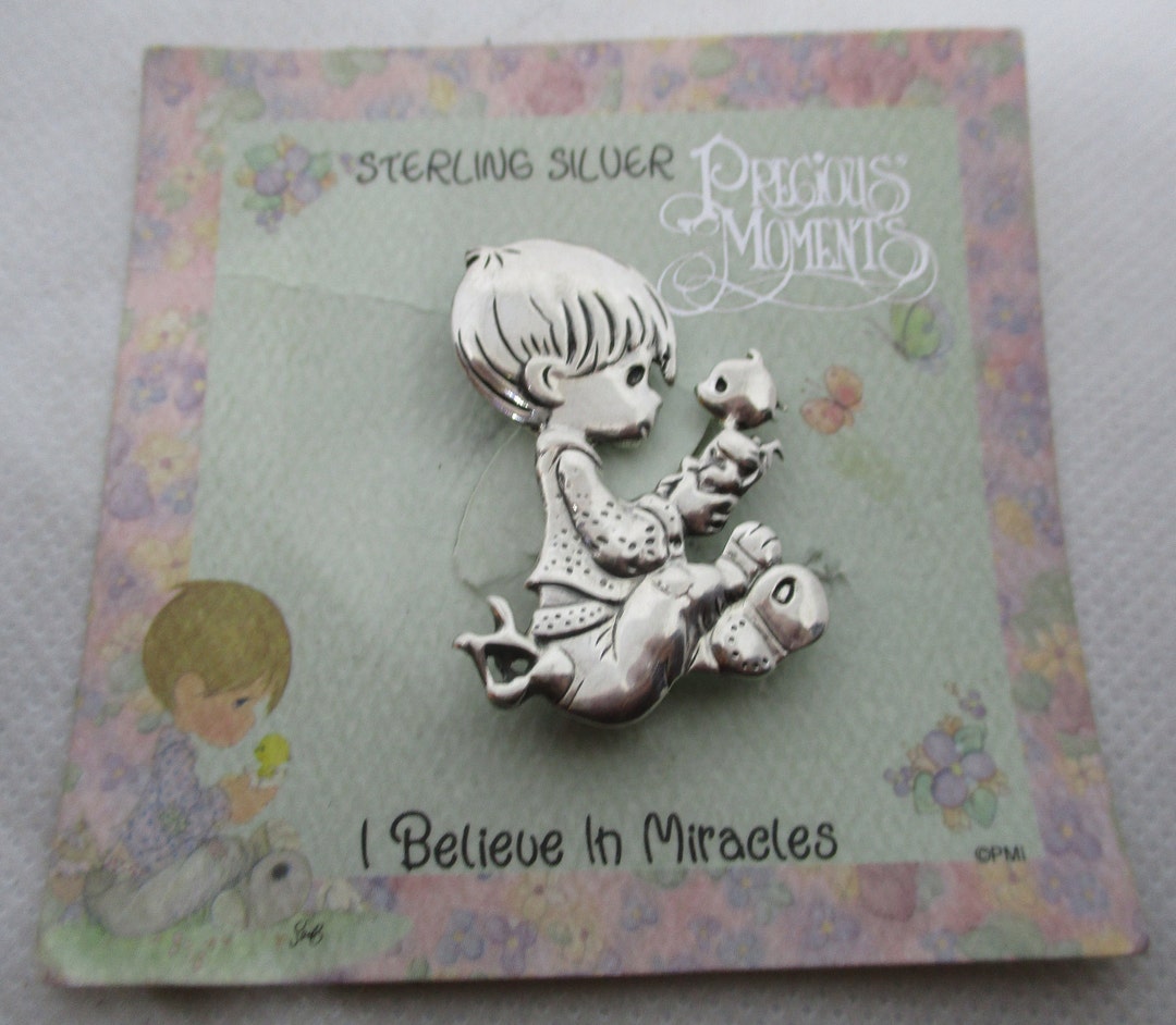 Vintage Precious Moments Sterling Silver Brooch - Believe in Miracles ...