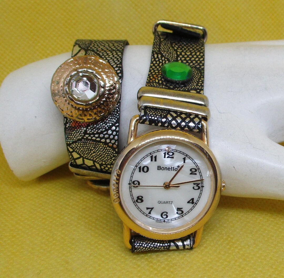 Vintage Bonetto Mother of Pearl Watch: Rhinestone Star Leather Wrap - Etsy