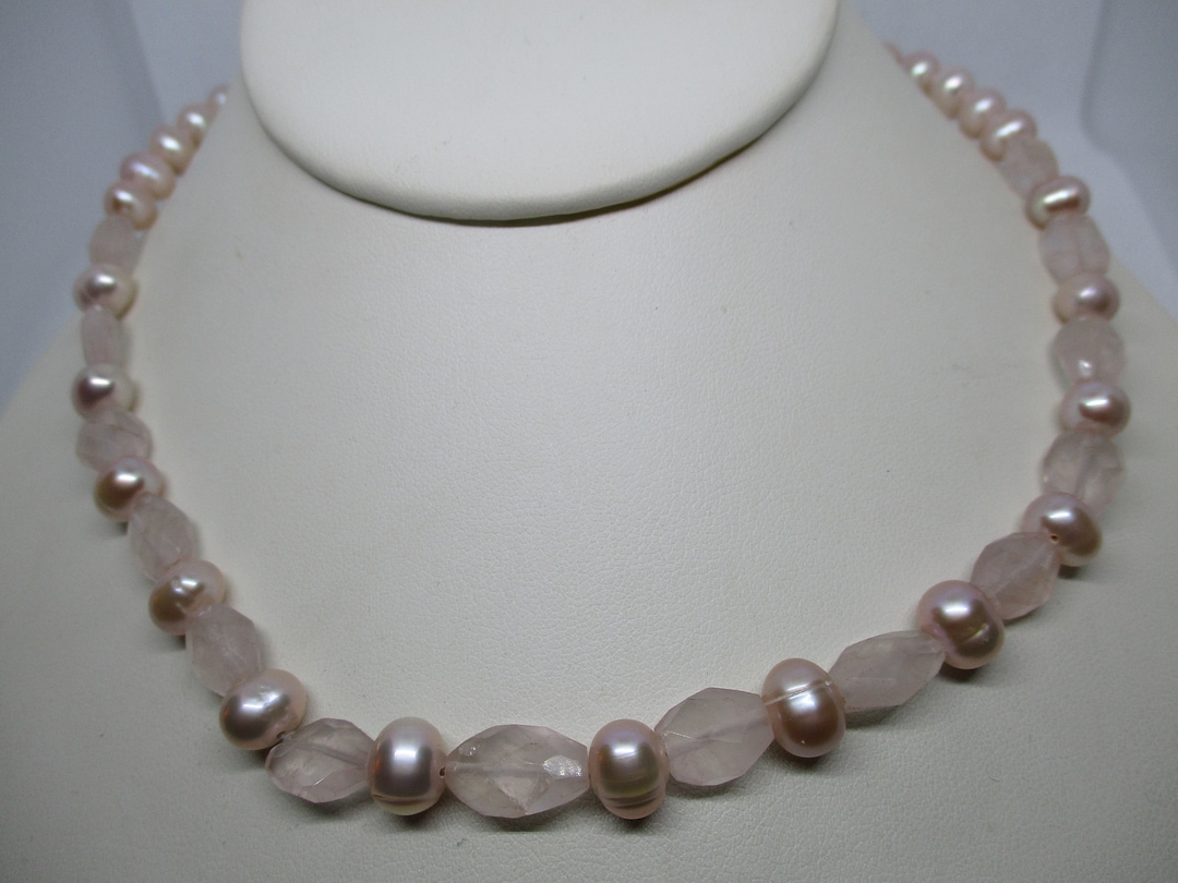 Freshwater Pearl & Rose Quartz Sterling Silver Necklace - Etsy