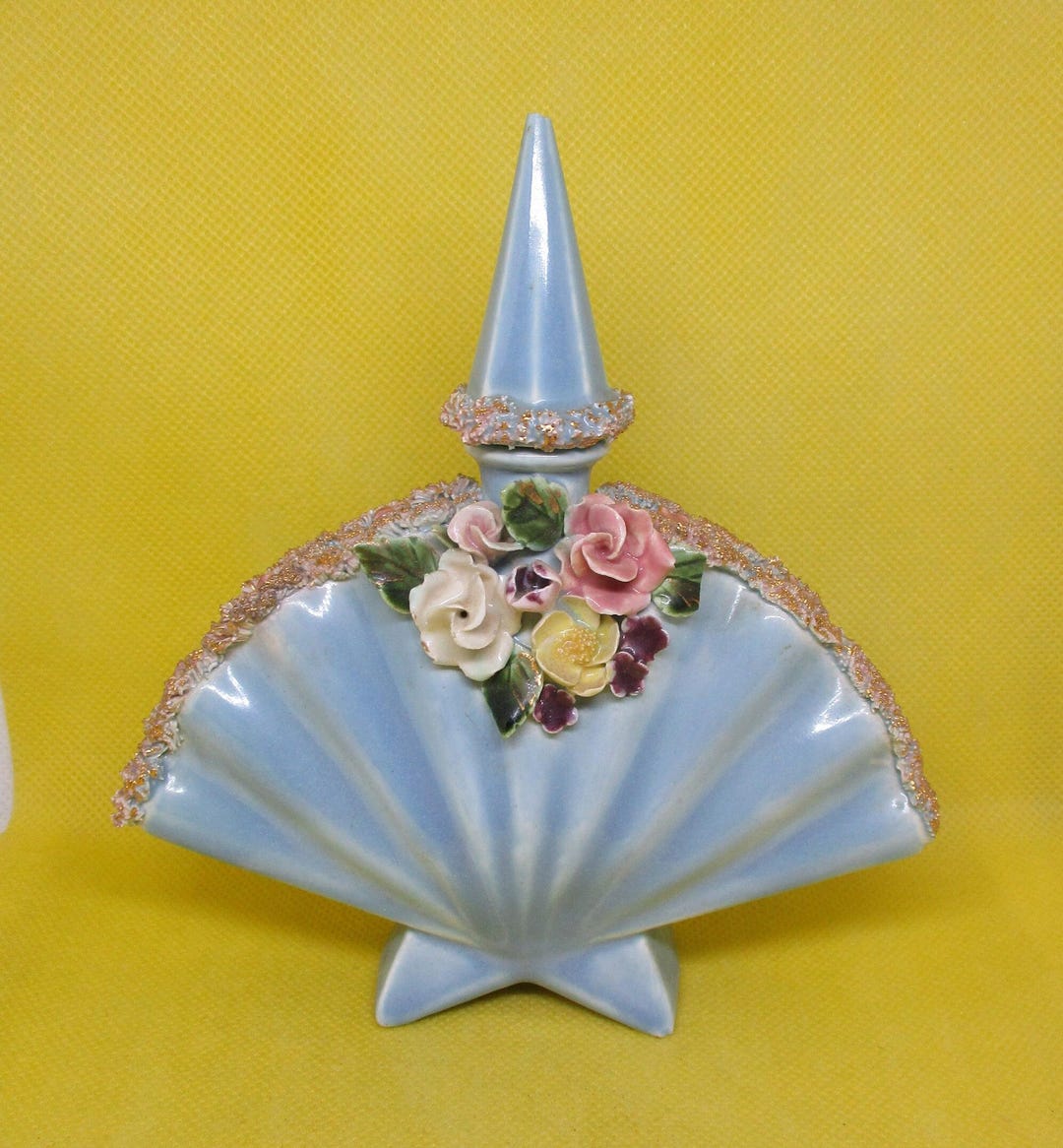 Vintage Porcelain Perfume Decanter: 3D Floral Fan, Gold Accents - Etsy