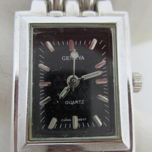 GENEVA Women's Watch Glow in the Dark Silver Tone Rectangular Black ...