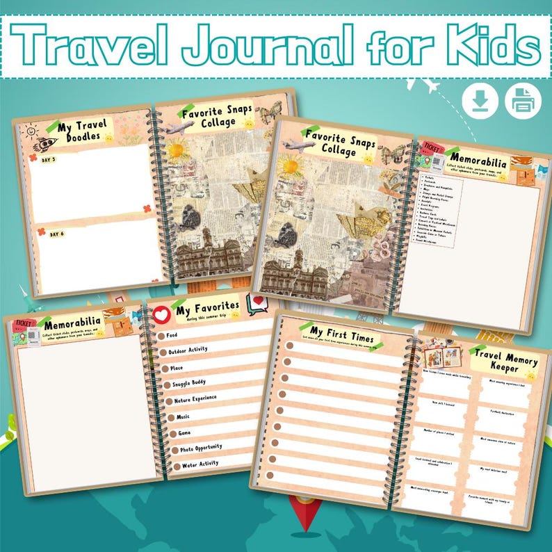 Printable Kids Travel Journal | Packing List | Photo Collage | Vacation ...