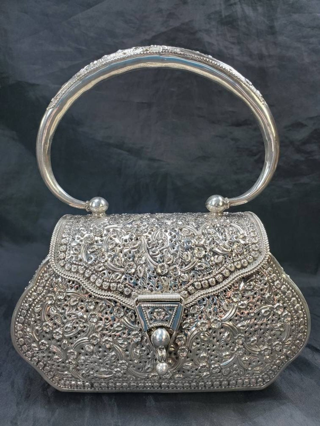 Stunning Vintage Solid Sterling Silver Filigree Floral Handbag Purse - Etsy
