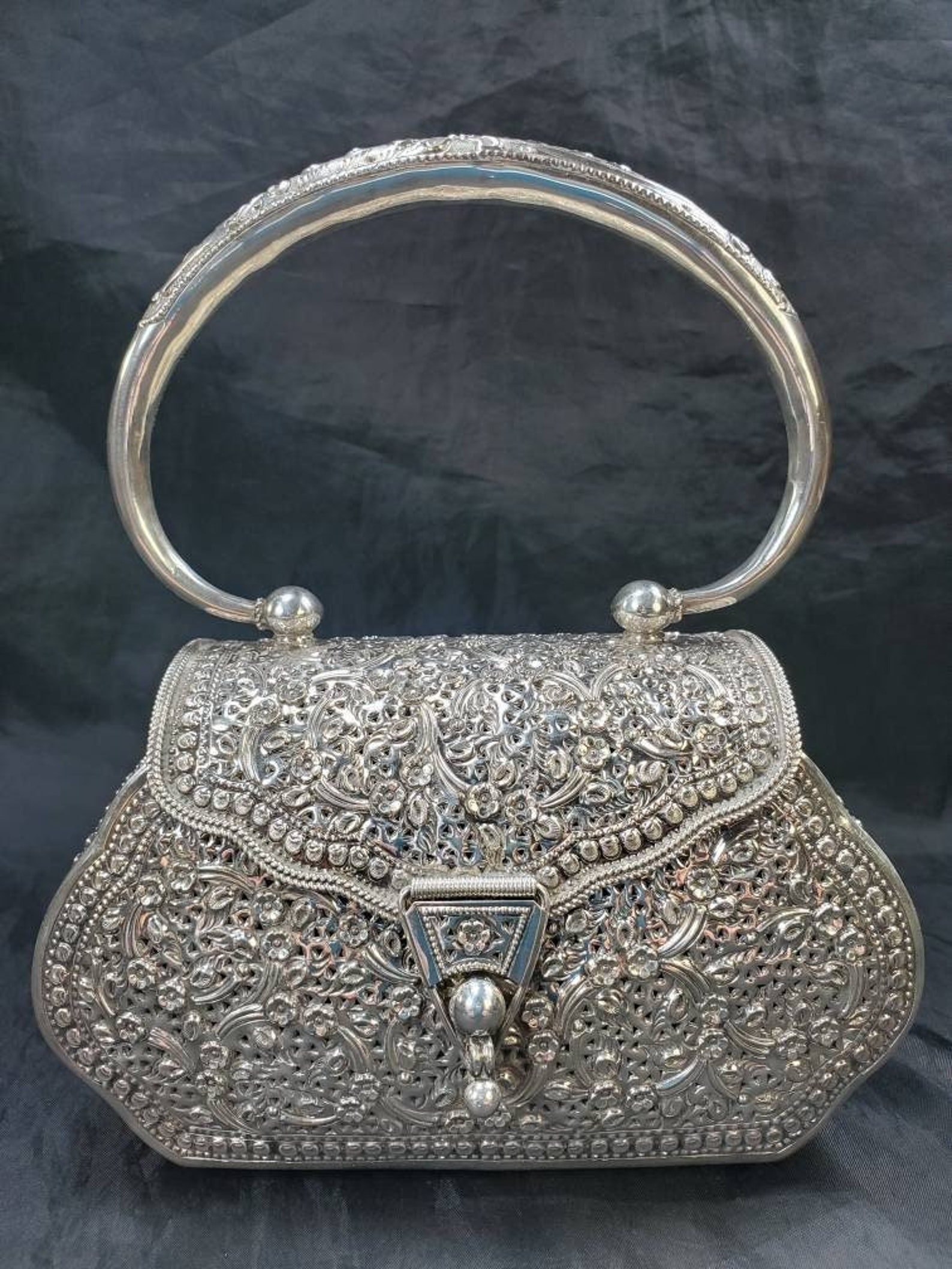 Stunning Vintage Solid Sterling Silver Filigree Floral Handbag - Etsy