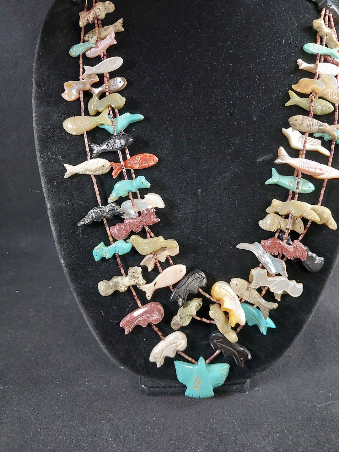 Zuni Fetish Necklace Carved Stone Animals 3 Strands 28.5 Native ...