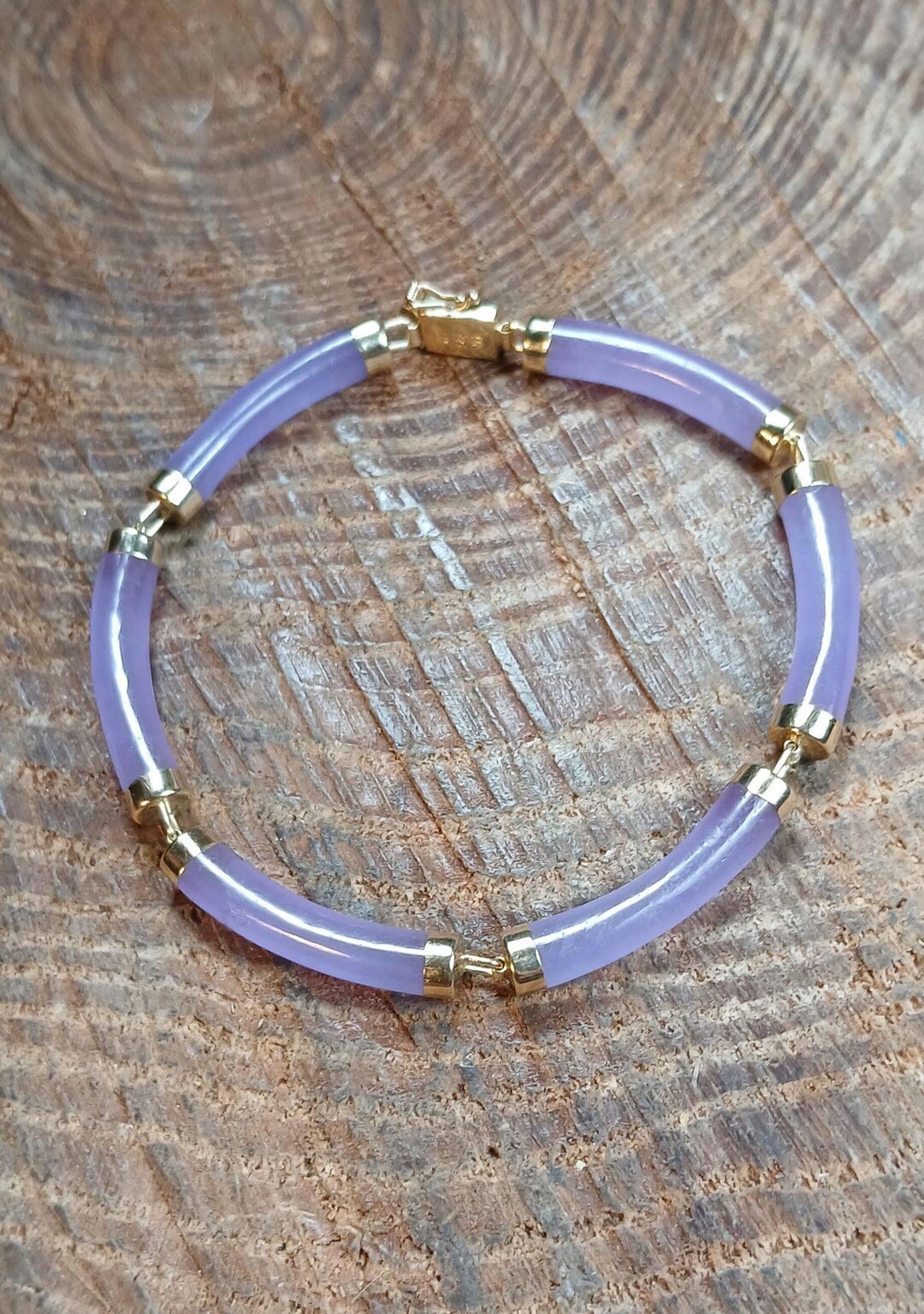 Lavender Purple Jade 14k Gold Link Bracelet 6.75