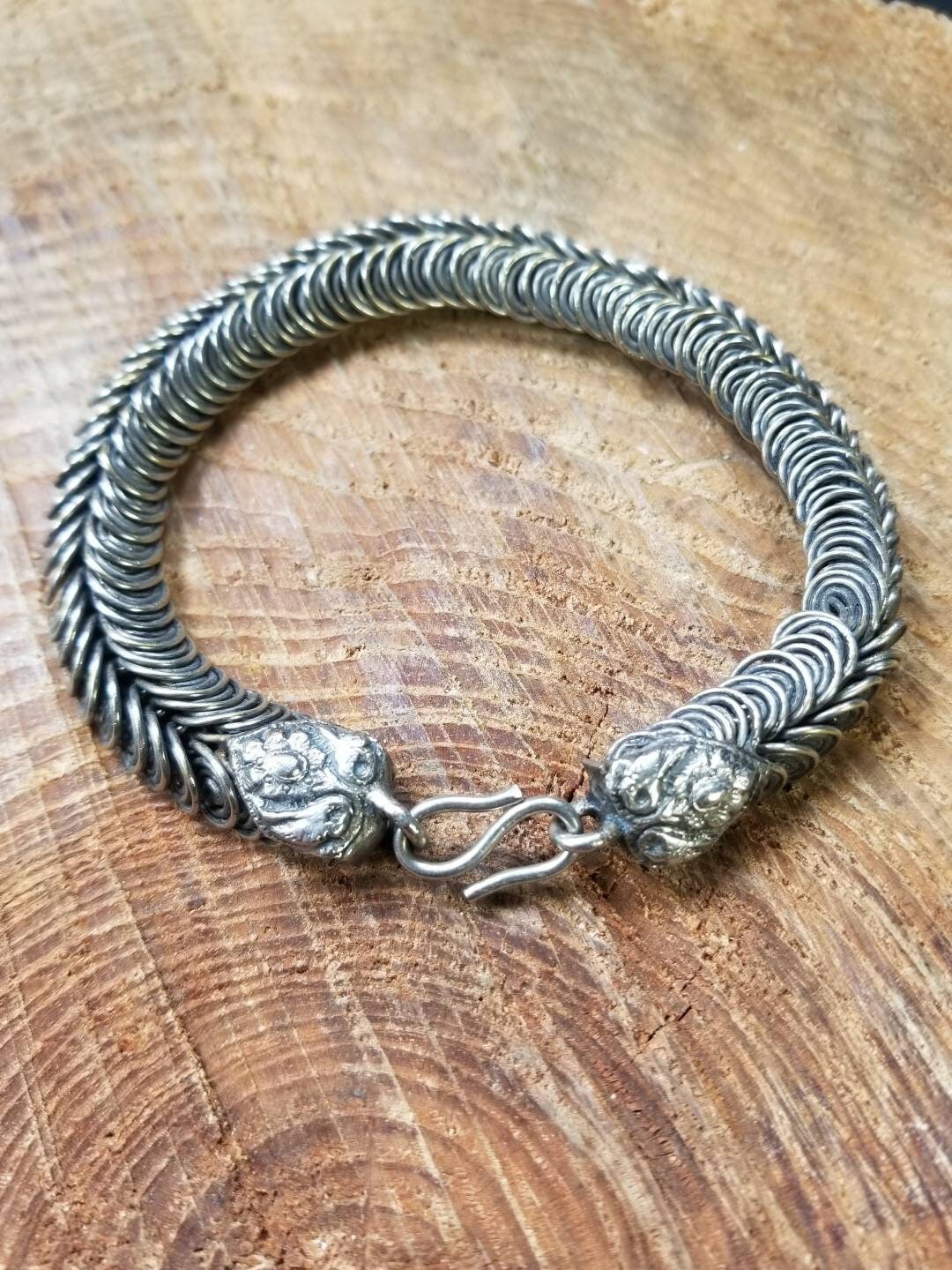 Sterling Silver Spiral Chain Mail Bracelet Flower Motif Clasps - Etsy