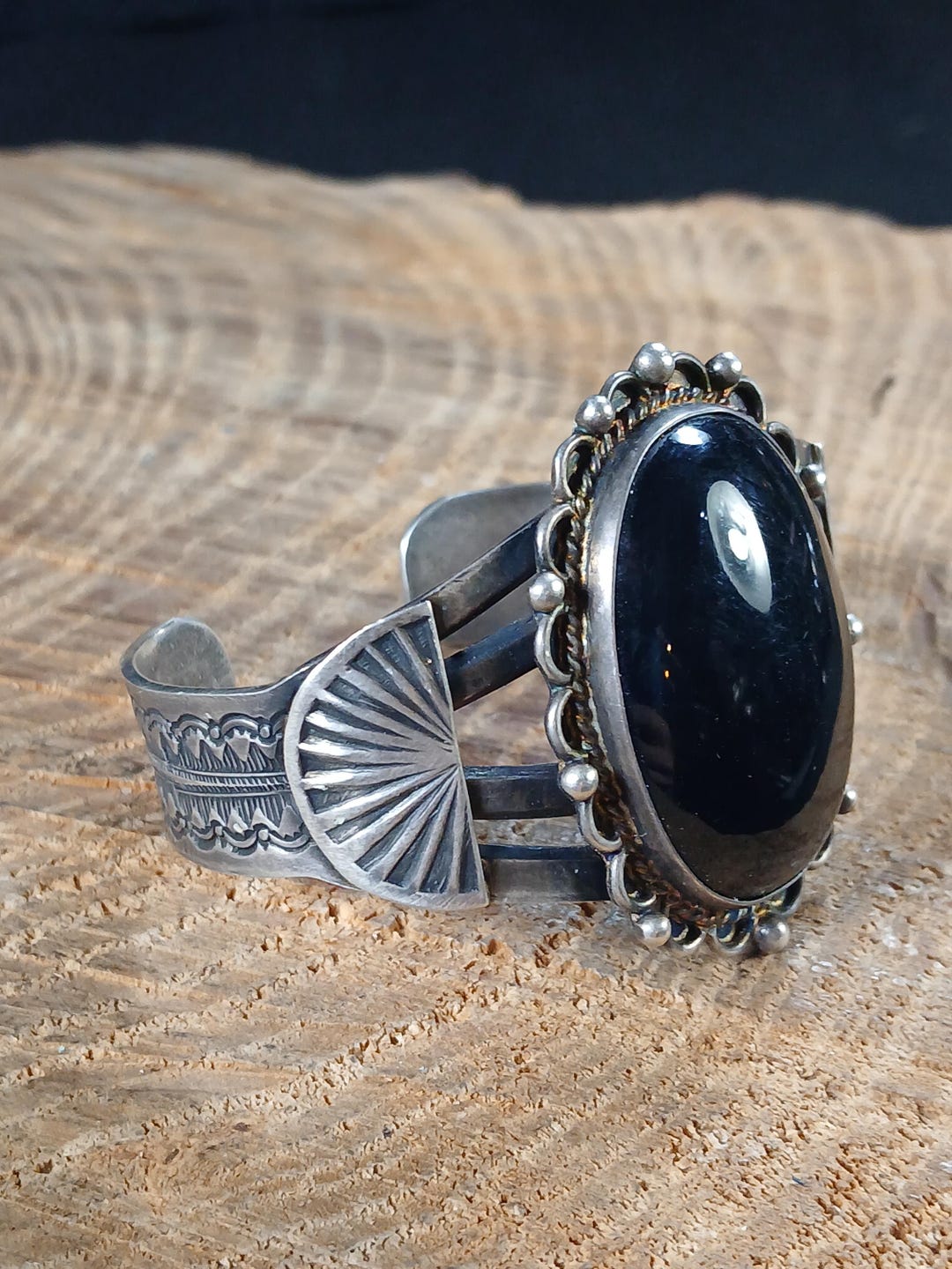 Fred Harvey Era Stamp Work Onyx Cuff Sterling Silver 5.25" - Etsy